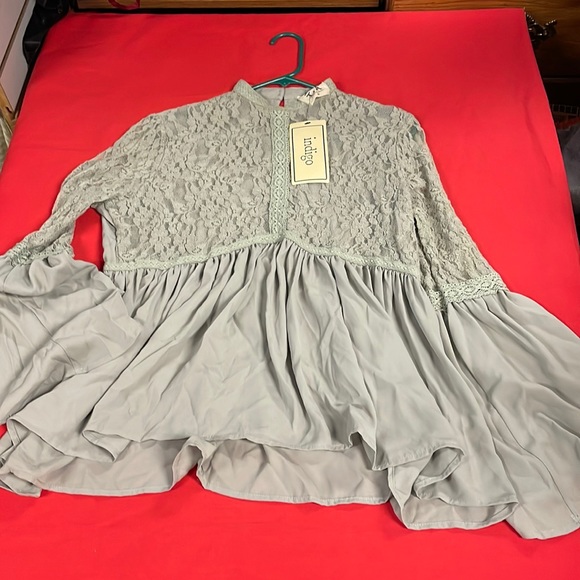 indigo soul | Tops | Nwt Indigo Soul Lace Detail Tunic Top Light Sage ...